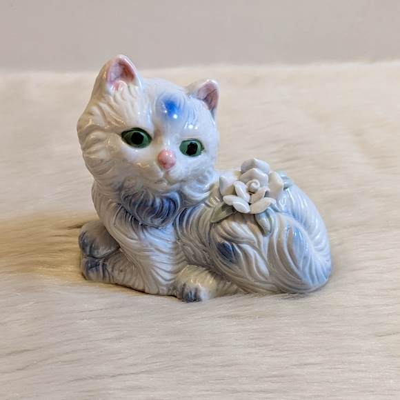 Vintage | Accents | Vintage White And Blue Ceramic Cat Figurine With ...